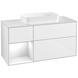 Villeroy & Boch Villeroy und Boch Finion Waschtischunterschrank F291GFGF 120cm, Abdeckplatte white matt, Regal links Glossy white lacquer, Glossy white lacquer