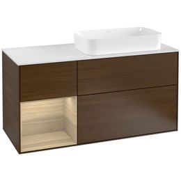 Villeroy & Boch Villeroy und Boch Finion Waschtischunterschrank G271PCGN 120cm, Abdeckplatte white matt, Emotion, Regal links Oak Veneer, Walnut veneer