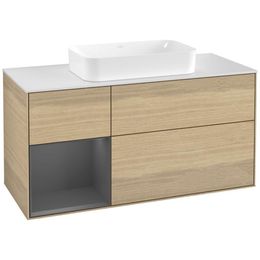 Villeroy & Boch Villeroy und Boch Finion Waschtischunterschrank F291GKPC 120cm, Abdeckplatte white matt, Regal links Anthracite matt, Oak Veneer
