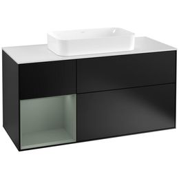 Villeroy & Boch Villeroy und Boch Finion Waschtischunterschrank F291GMPD 120cm, Abdeckplatte white matt, Regal links Olive Matt Lacquer, Black matt lacquer