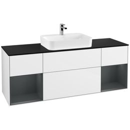 Villeroy & Boch Villeroy und Boch Finion Waschtischunterschrank G452HGGF 160cm, Abdeckplatte black matt, Emotion, Regale Midnight matt lacquer, Glossy white lacquer