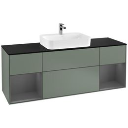 Villeroy & Boch Villeroy und Boch Finion Waschtischunterschrank G452GKGM 160cm, Abdeckplatte black matt, Emotion, Regale Anthracite matt lacquer, Olive Matt Lacquer