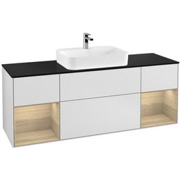 Villeroy & Boch Villeroy und Boch Finion Waschtischunterschrank G452PCMT 160cm, Abdeckplatte black matt, Emotion, Regale Oak Veneer, White matt lacquer