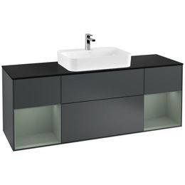 Villeroy & Boch Villeroy und Boch Finion Waschtischunterschrank G452GMHG 160cm, Abdeckplatte black matt, Emotion, Regale Olive matt lacquer, Midnight Blue Matt Lacquer