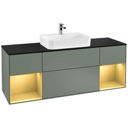 Villeroy & Boch Villeroy und Boch Finion Waschtischunterschrank F452HFGM 160x60,3cm, Abdeckplatte black matt, Regale Gold matt lacquer, Olive Matt Lacquer