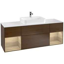 Villeroy & Boch Villeroy und Boch Finion Waschtischunterschrank F451PCGN 160x60,3cm, Abdeckplatte white matt, Regale Oak Veneer, Walnut veneer