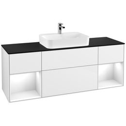 Villeroy & Boch Villeroy und Boch Finion Waschtischunterschrank F452GFGF 160x60,3cm, Abdeckplatte black matt, Regale Glossy white lacquer, Glossy white lacquer