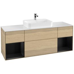 Villeroy & Boch Villeroy und Boch Finion Waschtischunterschrank F451PDPC 160x60,3cm, Abdeckplatte white matt, Regale Black matt lacquer, Oak Veneer