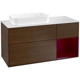 Villeroy & Boch Villeroy und Boch Finion Waschtischunterschrank G281HBGN 120cm, Abdeckplatte white matt, Emotion, Regal rechts Peony, Walnut veneer