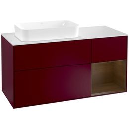 Villeroy & Boch Villeroy und Boch Finion Waschtischunterschrank G281GNHB 120cm, Abdeckplatte white matt, Emotion, Regal rechts Walnut veneer, Peony Matt