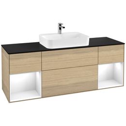 Villeroy & Boch Villeroy und Boch Finion Waschtischunterschrank F452GFPC 160x60,3cm, Abdeckplatte black matt, Regale Glossy white lacquer, Oak Veneer