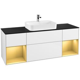 Villeroy & Boch Villeroy und Boch Finion Waschtischunterschrank F452HFGF 160x60,3cm, Abdeckplatte black matt, Regale Gold matt lacquer, Glossy white lacquer