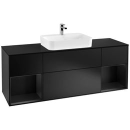 Villeroy & Boch Villeroy und Boch Finion Waschtischunterschrank F452PDPD 160x60,3cm, Abdeckplatte black matt, Regale Black matt lacquer, Black matt lacquer
