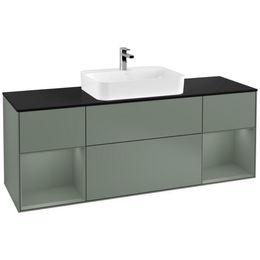 Villeroy & Boch Villeroy und Boch Finion Waschtischunterschrank F452GMGM 160x60,3cm, Abdeckplatte black matt, Regale Olive matt lacquer, Olive Matt Lacquer