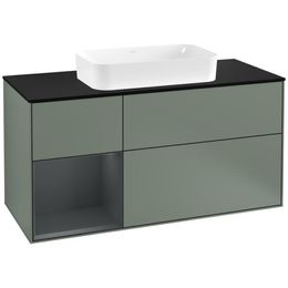 Villeroy & Boch Villeroy und Boch Finion Waschtischunterschrank F292HGGM 120cm, Abdeckplatte black matt, Regal links Midnight Blue Matt Lacquer, Olive Matt Lacquer