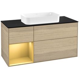 Villeroy & Boch Villeroy und Boch Finion Waschtischunterschrank F292HFPC 120cm, Abdeckplatte black matt, Regal links Gold matt, Oak Veneer