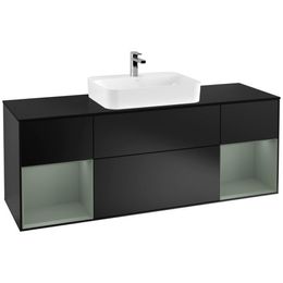 Villeroy & Boch Villeroy und Boch Finion Waschtischunterschrank F452GMPD 160x60,3cm, Abdeckplatte black matt, Regale Olive matt lacquer, Black matt lacquer