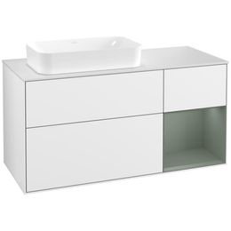 Villeroy & Boch Villeroy und Boch Finion Waschtischunterschrank G281GMGF 120cm, Abdeckplatte white matt, Emotion, Regal rechts Olive Matt Lacquer, Glossy white lacquer