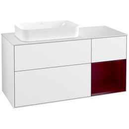 Villeroy & Boch Villeroy und Boch Finion Waschtischunterschrank F281HBGF 120cm, Abdeckplatte white matt, Regal rechts Peony, Glossy white lacquer