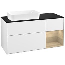 Villeroy & Boch Villeroy und Boch Finion Waschtischunterschrank G282PCGF 120cm, Abdeckplatte black matt, Emotion, Regal rechts Oak Veneer, Glossy white lacquer