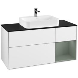Villeroy & Boch Villeroy und Boch Finion Waschtischunterschrank G422GMGF 120cm, Abdeckplatte black matt, Emotion, Regal rechts Olive matt, Glossy white lacquer