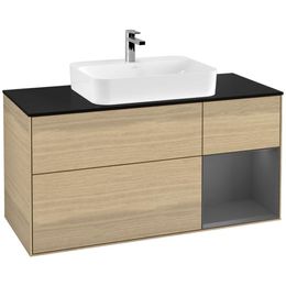 Villeroy & Boch Villeroy und Boch Finion Waschtischunterschrank G422GKPC 120cm, Abdeckplatte black matt, Emotion, Regal rechts Anthracite matt, Oak Veneer