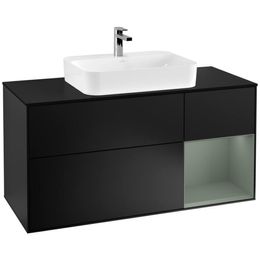 Villeroy & Boch Villeroy und Boch Finion Waschtischunterschrank G422GMPD 120cm, Abdeckplatte black matt, Emotion, Regal rechts Olive matt, Black matt lacquer