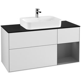 Villeroy & Boch Villeroy und Boch Finion Waschtischunterschrank F422GKMT 120cm, Abdeckplatte black matt, Regal rechts Anthracite matt, White matt lacquer