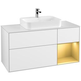 Villeroy & Boch Villeroy und Boch Finion Waschtischunterschrank G421HFGF 120cm, Abdeckplatte white matt, Emotion, Regal rechts Gold matt, Glossy white lacquer