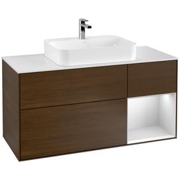 Villeroy & Boch Villeroy und Boch Finion Waschtischunterschrank G421MTGN 120cm, Abdeckplatte white matt, Emotion, Regal rechts White matt, Walnut veneer