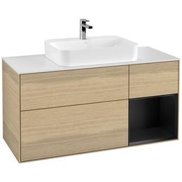Villeroy & Boch Villeroy und Boch Finion Waschtischunterschrank G421PDPC 120cm, Abdeckplatte white matt, Emotion, Regal rechts Black matt, Oak Veneer