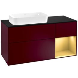 Villeroy & Boch Villeroy und Boch Finion Waschtischunterschrank F282HFHB 120cm, Abdeckplatte black matt, Regal rechts Gold matt, Peony Matt