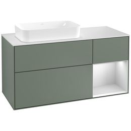 Villeroy & Boch Villeroy und Boch Finion Waschtischunterschrank F281MTGM 120cm, Abdeckplatte white matt, Regal rechts White matt lacquer, Olive Matt Lacquer