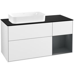 Villeroy & Boch Villeroy und Boch Finion Waschtischunterschrank F282HGGF 120cm, Abdeckplatte black matt, Regal rechts Midnight Blue Matt Lacquer, Glossy white lacquer