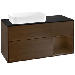 Villeroy & Boch Villeroy und Boch Finion Waschtischunterschrank F282GNGN 120cm, Abdeckplatte black matt, Regal rechts Walnut veneer, Walnut veneer