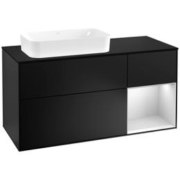 Villeroy & Boch Villeroy und Boch Finion Waschtischunterschrank F282MTPD 120cm, Abdeckplatte black matt, Regal rechts White matt lacquer, Black matt lacquer