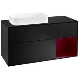 Villeroy & Boch Villeroy und Boch Finion Waschtischunterschrank F282HBPD 120cm, Abdeckplatte black matt, Regal rechts Peony, Black matt lacquer