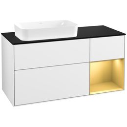 Villeroy & Boch Villeroy und Boch Finion Waschtischunterschrank F282HFGF 120cm, Abdeckplatte black matt, Regal rechts Gold matt, Glossy white lacquer