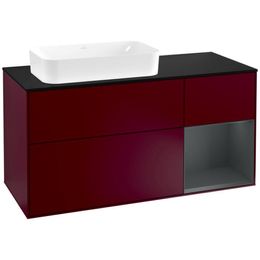 Villeroy & Boch Villeroy und Boch Finion Waschtischunterschrank F282HGHB 120cm, Abdeckplatte black matt, Regal rechts Midnight Blue Matt Lacquer, Peony Matt