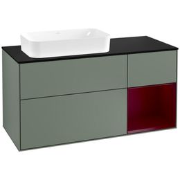 Villeroy & Boch Villeroy und Boch Finion Waschtischunterschrank F282HBGM 120cm, Abdeckplatte black matt, Regal rechts Peony, Olive Matt Lacquer