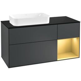 Villeroy & Boch Villeroy und Boch Finion Waschtischunterschrank F282HFHG 120cm, Abdeckplatte black matt, Regal rechts Gold matt, Midnight Blue Matt Lacquer