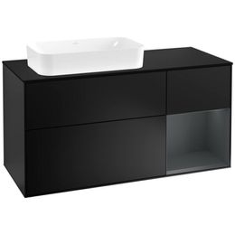Villeroy & Boch Villeroy und Boch Finion Waschtischunterschrank F282HGPD 120cm, Abdeckplatte black matt, Regal rechts Midnight Blue Matt Lacquer, Black matt lacquer