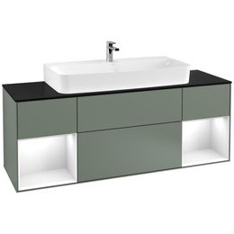 Villeroy & Boch Villeroy und Boch Finion Waschtischunterschrank G212GFGM 160cm, Abdeckplatte black matt, Emotion, Regale Glossy white lacquer, Olive Matt Lacquer
