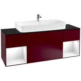 Villeroy & Boch Villeroy und Boch Finion Waschtischunterschrank G212GFHB 160cm, Abdeckplatte black matt, Emotion, Regale Glossy white lacquer, Peony Matt