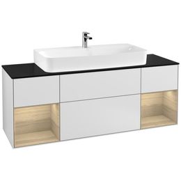 Villeroy & Boch Villeroy und Boch Finion Waschtischunterschrank G212PCMT 160cm, Abdeckplatte black matt, Emotion, Regale Oak Veneer, White matt lacquer