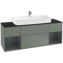 Villeroy & Boch Villeroy und Boch Finion Waschtischunterschrank G212HGGM 160cm, Abdeckplatte black matt, Emotion, Regale Midnight matt lacquer, Olive Matt Lacquer