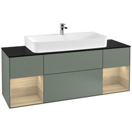 Villeroy & Boch Villeroy und Boch Finion Waschtischunterschrank G212PCGM 160cm, Abdeckplatte black matt, Emotion, Regale Oak Veneer, Olive Matt Lacquer