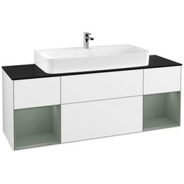 Villeroy & Boch Villeroy und Boch Finion Waschtischunterschrank G212GMGF 160cm, Abdeckplatte black matt, Emotion, Regale Olive matt lacquer, Glossy white lacquer