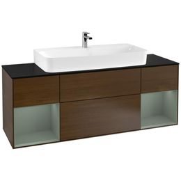 Villeroy & Boch Villeroy und Boch Finion Waschtischunterschrank G212GMGN 160cm, Abdeckplatte black matt, Emotion, Regale Olive matt lacquer, Walnut veneer
