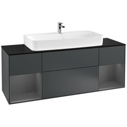 Villeroy & Boch Villeroy und Boch Finion Waschtischunterschrank F212GKHG 160cm, Abdeckplatte black matt, Regale Anthracite matt lacquer, Midnight Blue Matt Lacquer